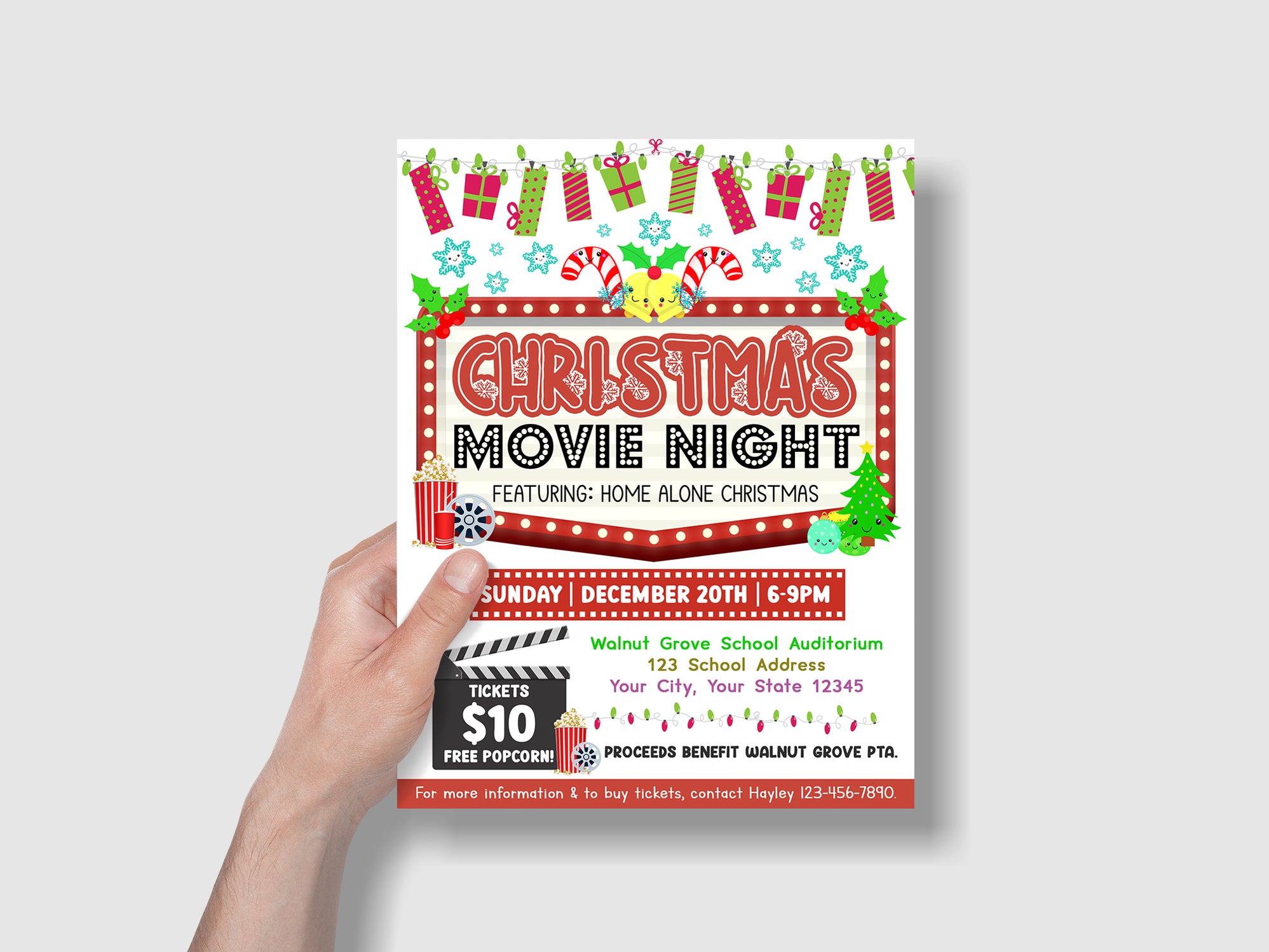 Editable Christmas Movie Night Flyer Template, Custom Digital Cinema P ...