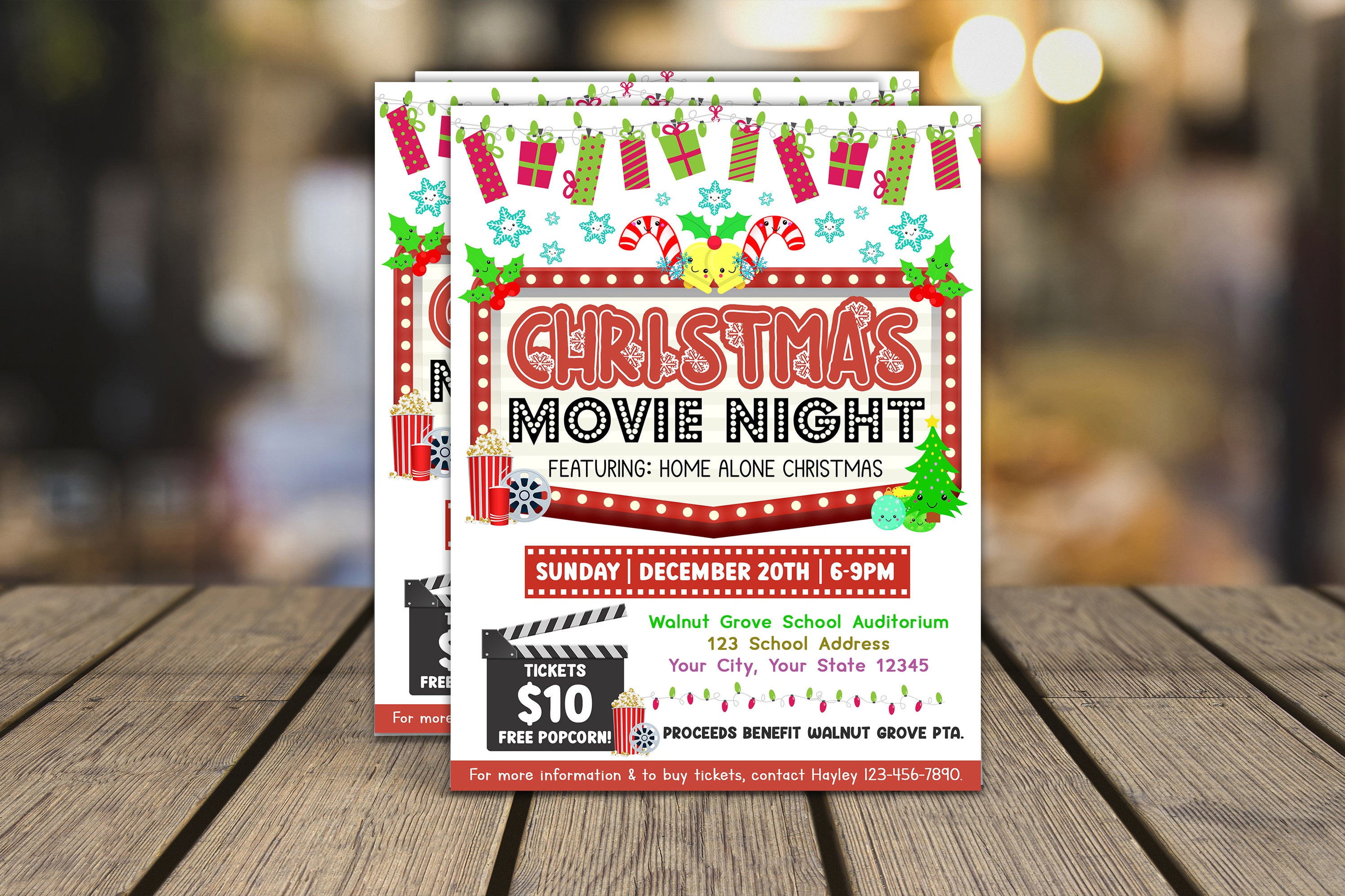 Editable Christmas Movie Night Flyer Template, Custom Digital Cinema P ...