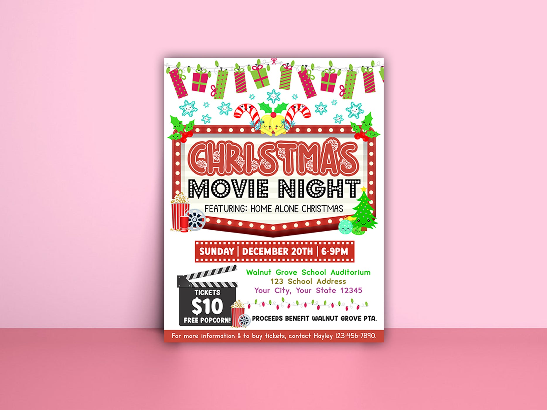 Editable Christmas Movie Night Flyer Template, Custom Digital Cinema P ...