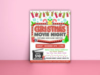 Editable Christmas Movie Night Flyer Template, Custom Digital Cinema P ...