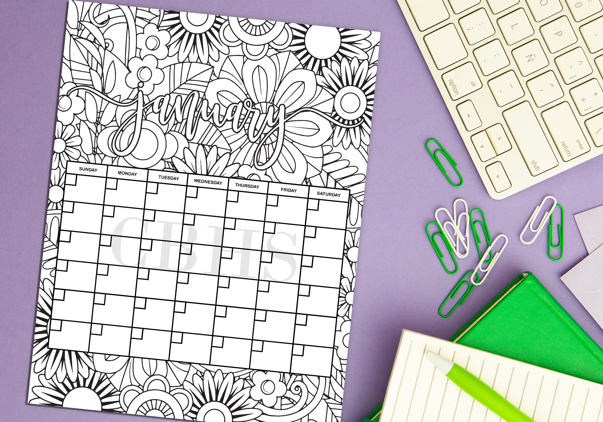 PDF 12 Month Adult Doodle Coloring Pages Yearly Calendar — Posh Park