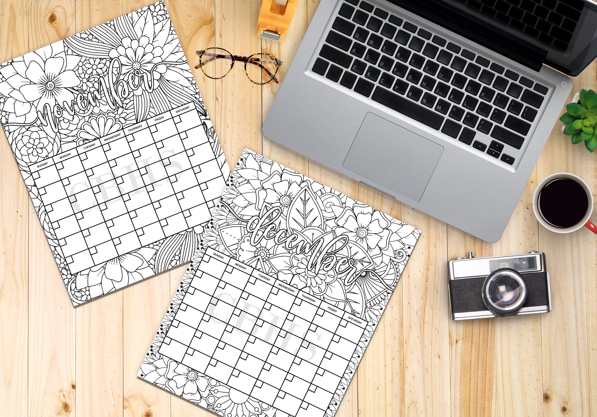 PDF 12 Month Adult Doodle Coloring Pages Yearly Calendar — Posh Park