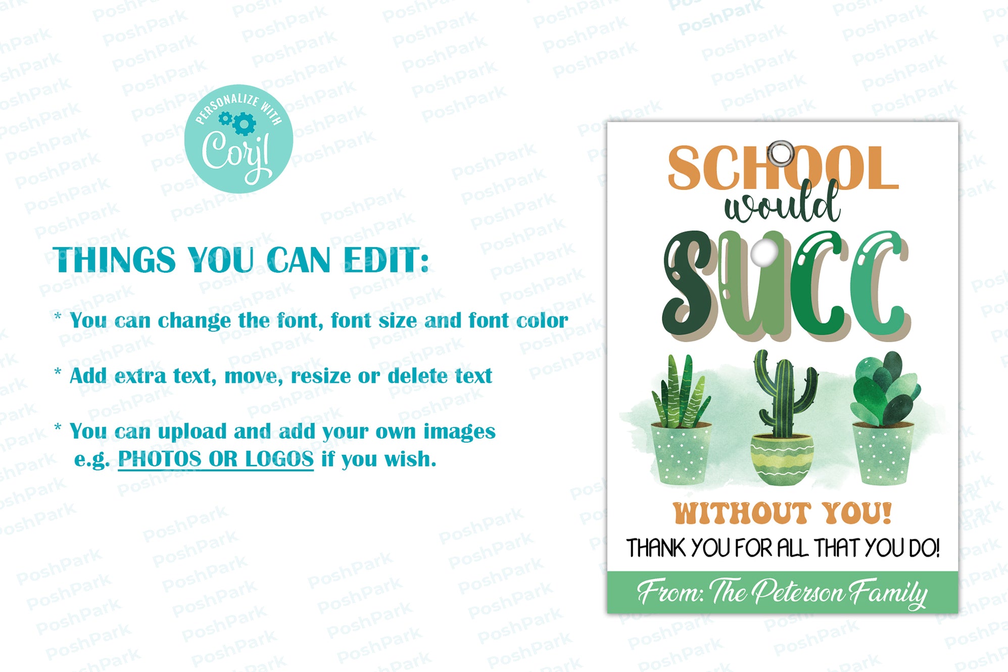 Editable School Would SUCC Without You Succulent Gift Tag, Succulent S ...