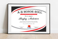 Customizable Red And Black AB Honor Roll Certificate | School Award ...