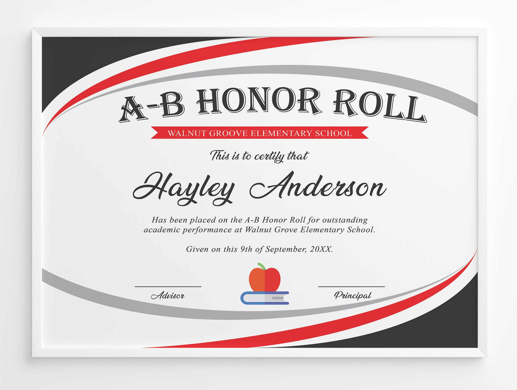Customizable Red And Black AB Honor Roll Certificate | School Award ...