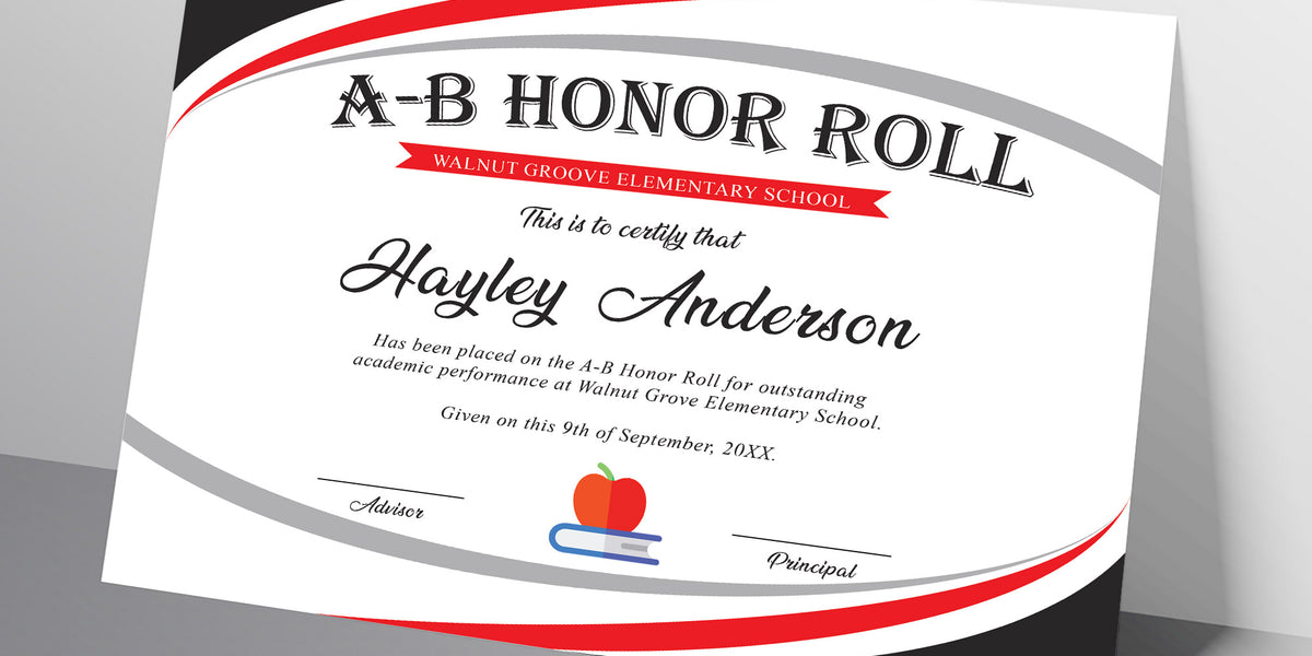 Customizable Red And Black AB Honor Roll Certificate | School Award ...