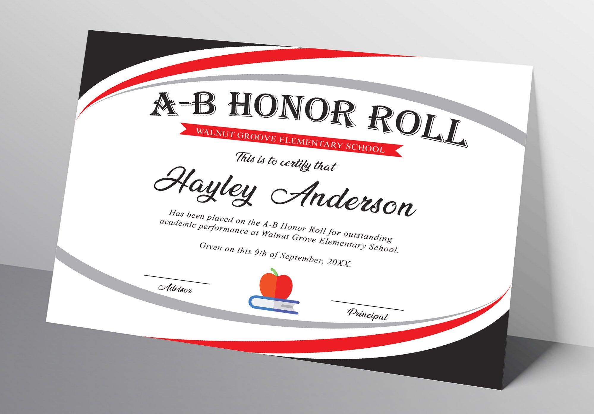 Customizable Red And Black AB Honor Roll Certificate | School Award ...