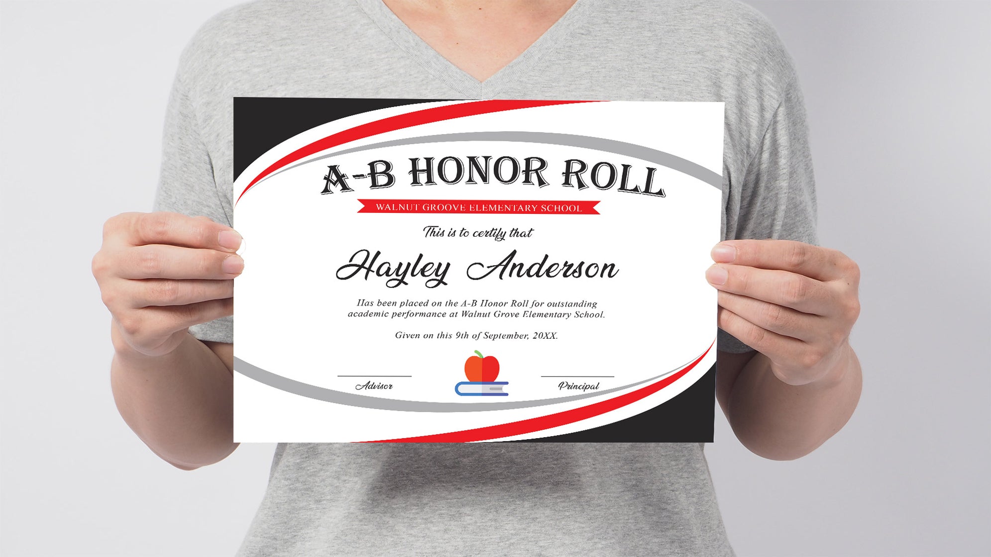 Customizable Red And Black AB Honor Roll Certificate | School Award ...