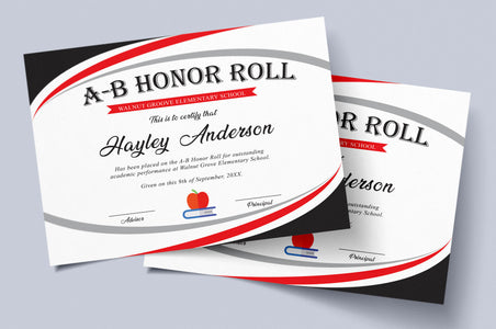 Customizable Red And Black AB Honor Roll Certificate | School Award ...