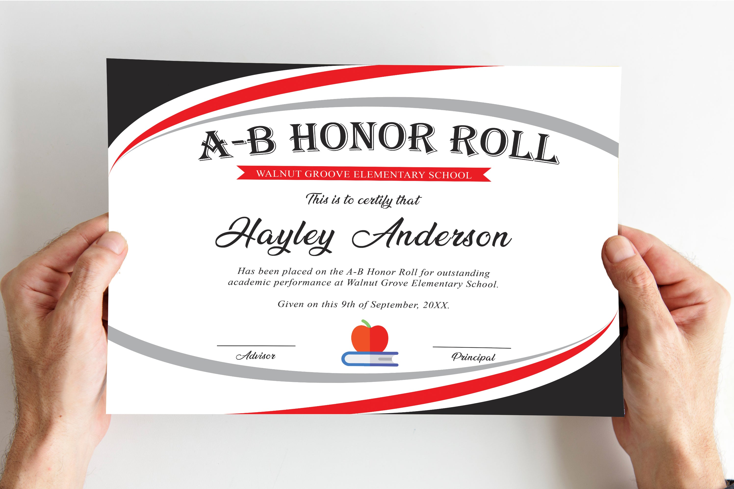 Customizable Red And Black AB Honor Roll Certificate | School Award ...