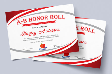 AB Honor Roll Certificate Red | School Award Template - PoshPark — Posh ...