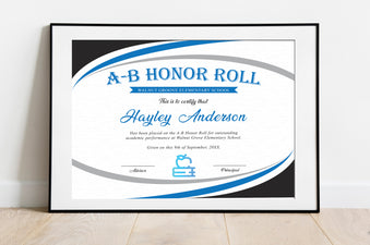 DIY Blue and Black AB Honor Roll Certificate | School Achievement Award ...