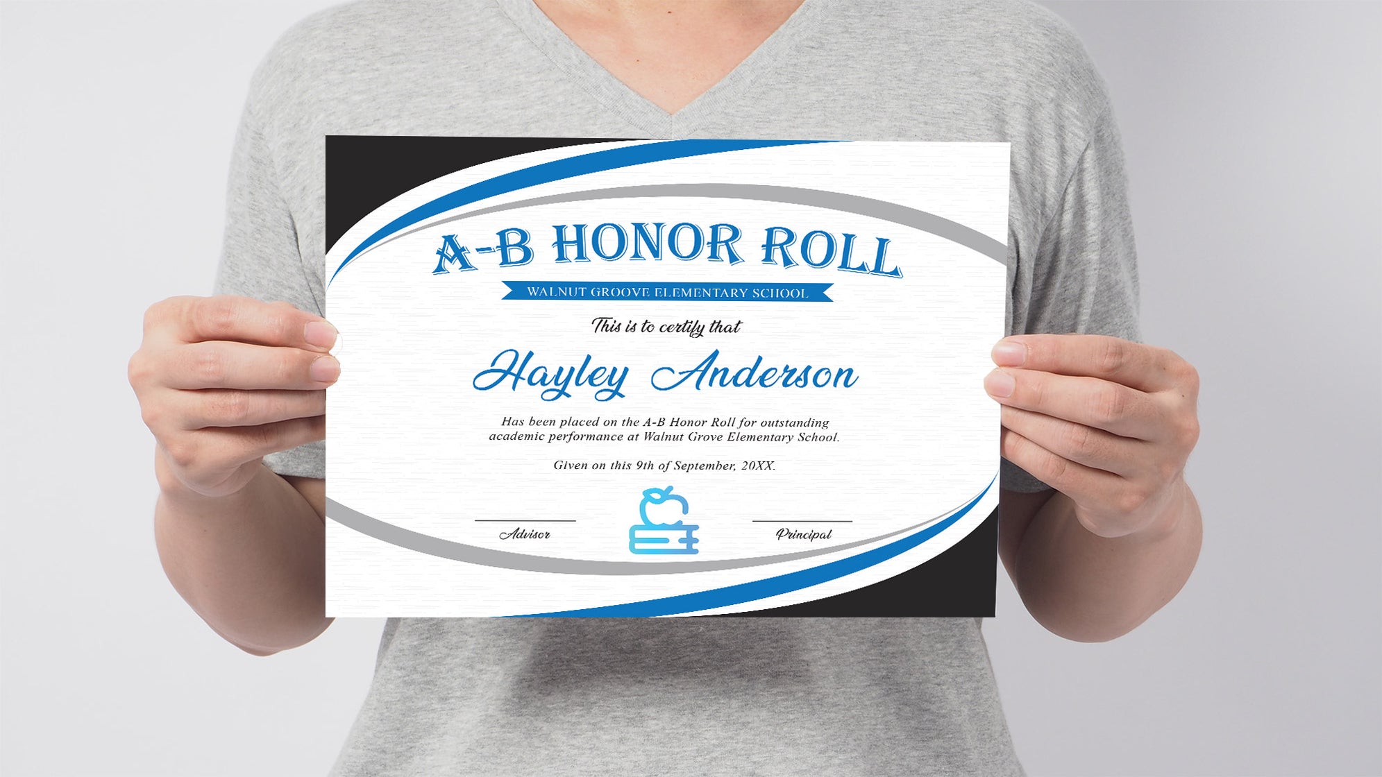 DIY Blue and Black AB Honor Roll Certificate | School Achievement Award ...