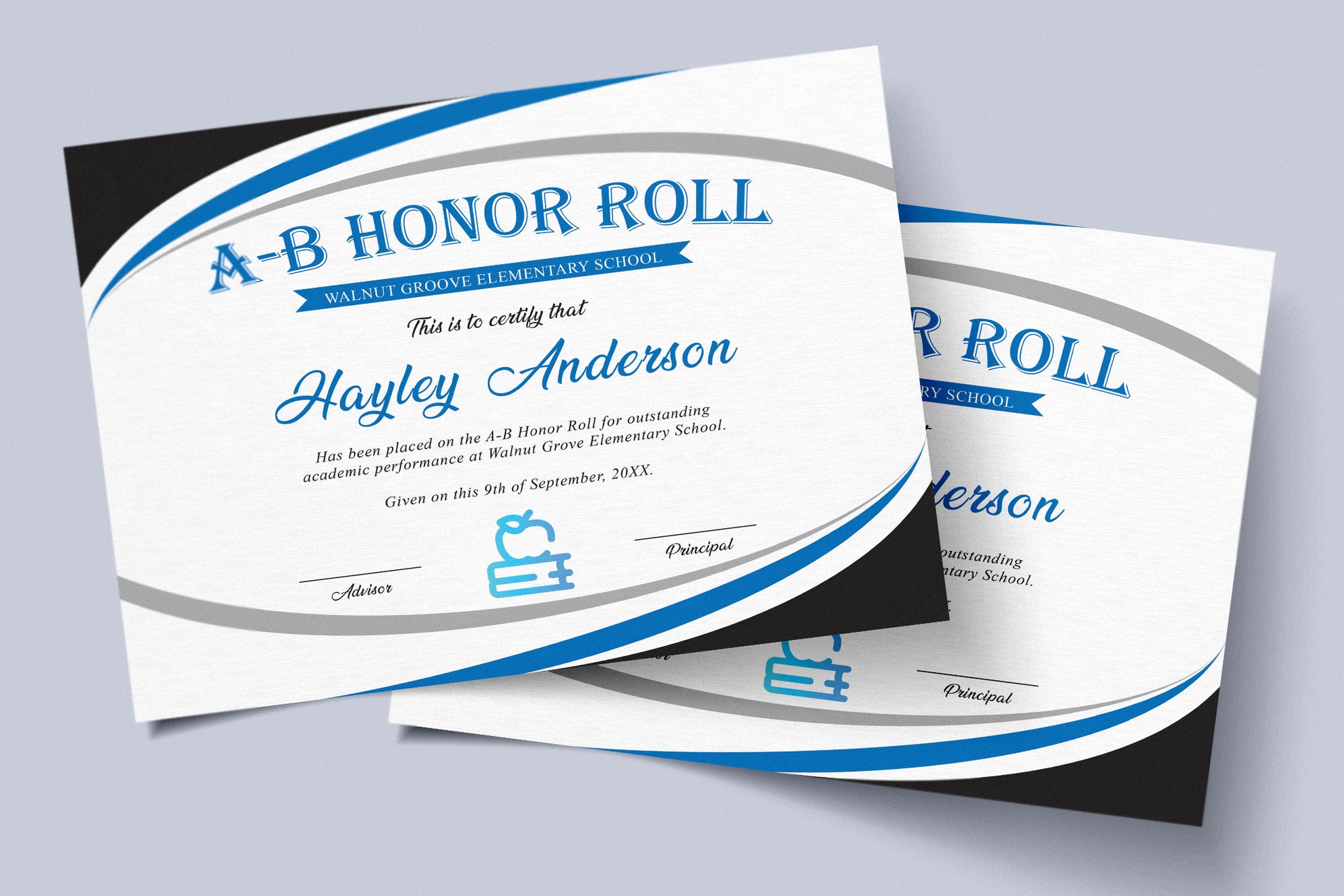 DIY Blue and Black AB Honor Roll Certificate | School Achievement Award ...