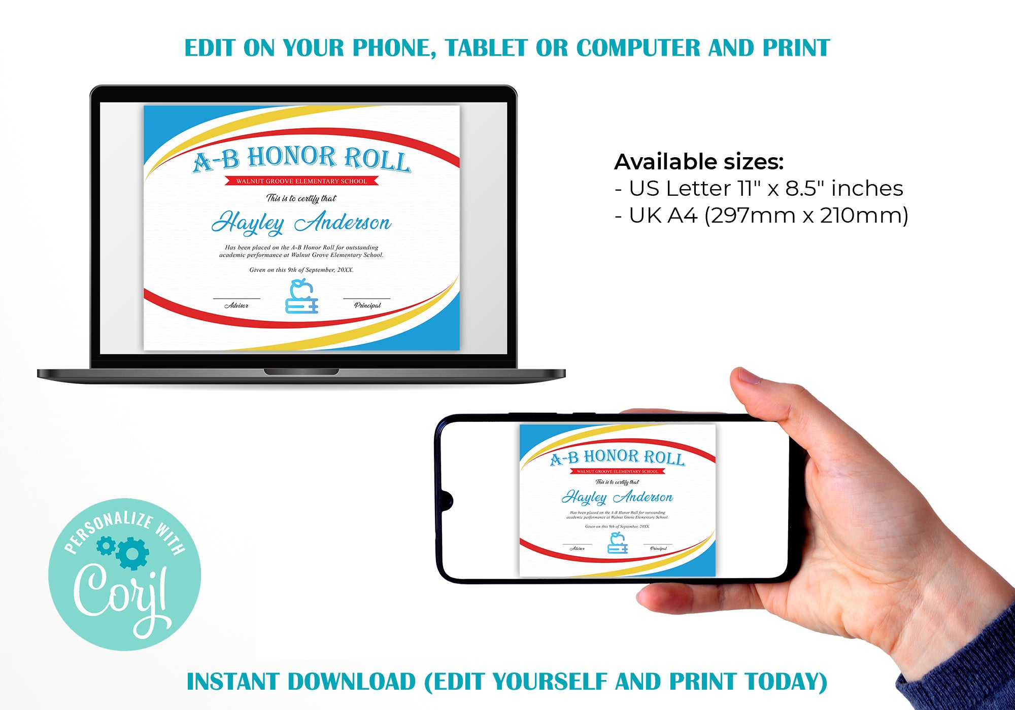 AB Honor Roll School Award Certificate Template | Student Achievement ...