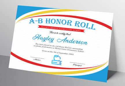 AB Honor Roll School Award Certificate Template | Student Achievement ...