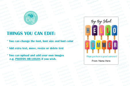 Editable Bye Bye School Hello Summer Gift Tags, End of School Tag, Las ...
