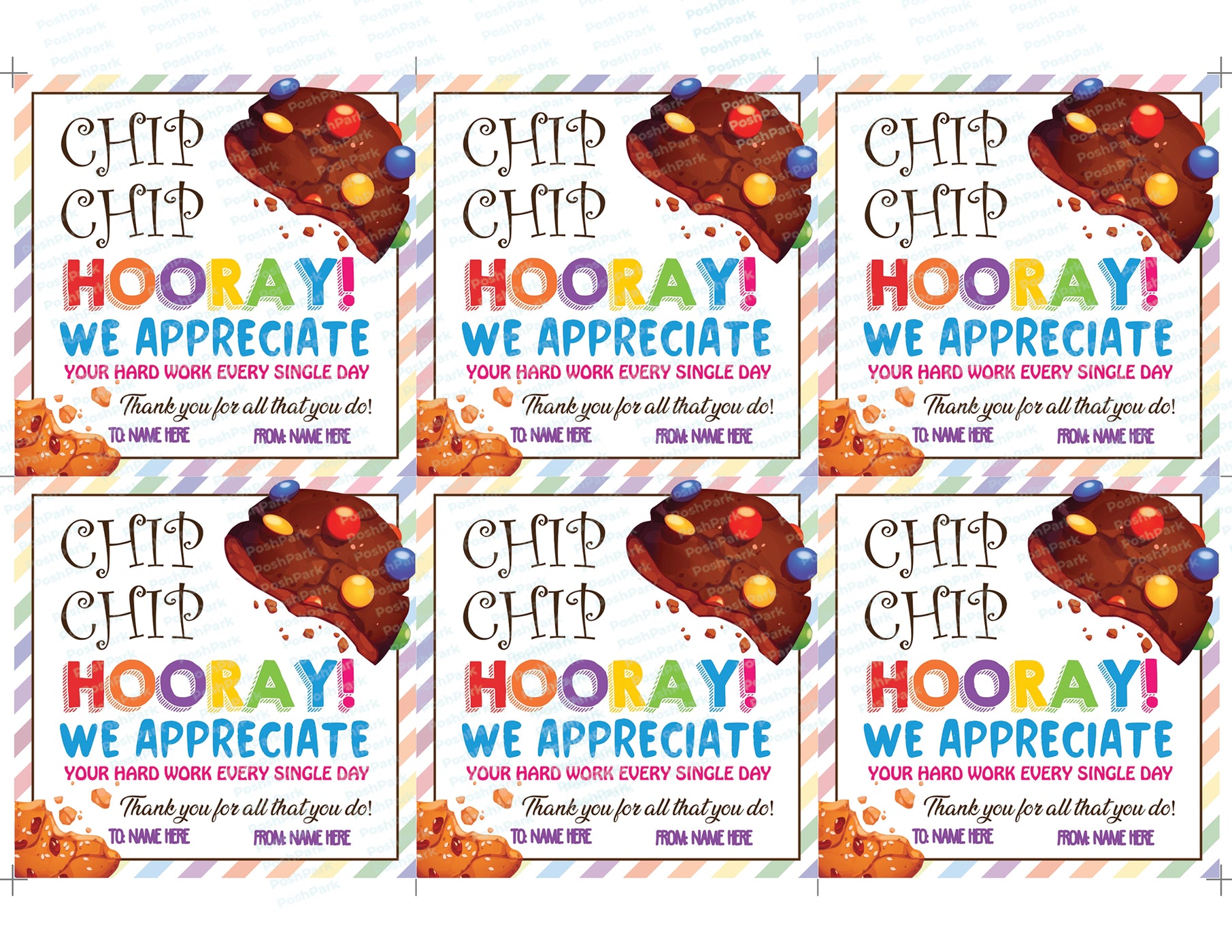 Editable Chip Chip Hooray Cookie Gift Tag, Teacher Staff Appreciation ...