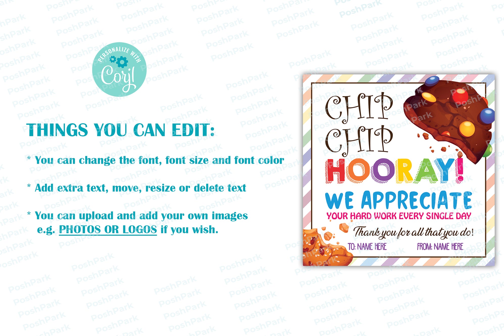 Editable Chip Chip Hooray Cookie Gift Tag, Teacher Staff Appreciation ...