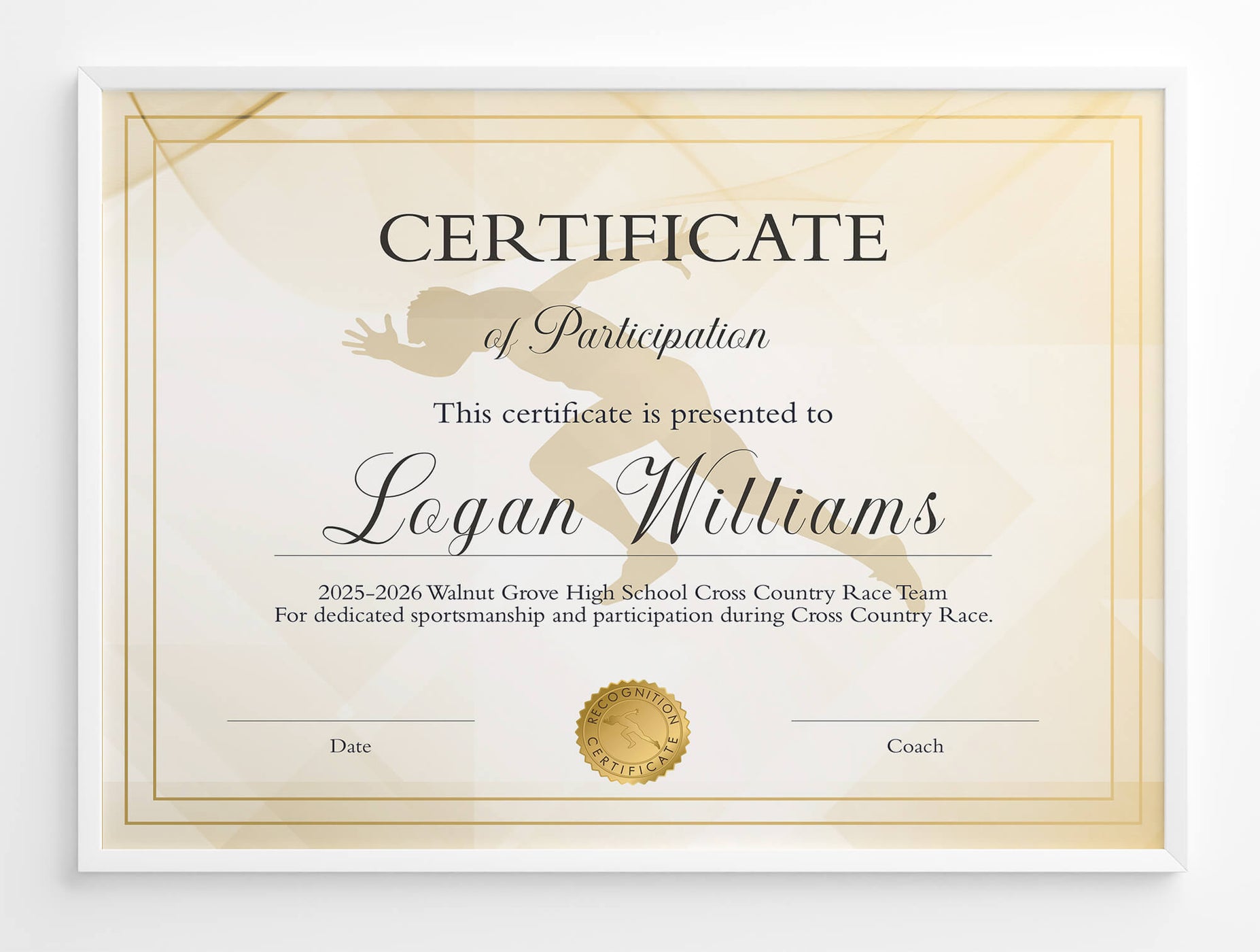 Customizable Cross Country Race Award Certificate For Boys | Sport ...