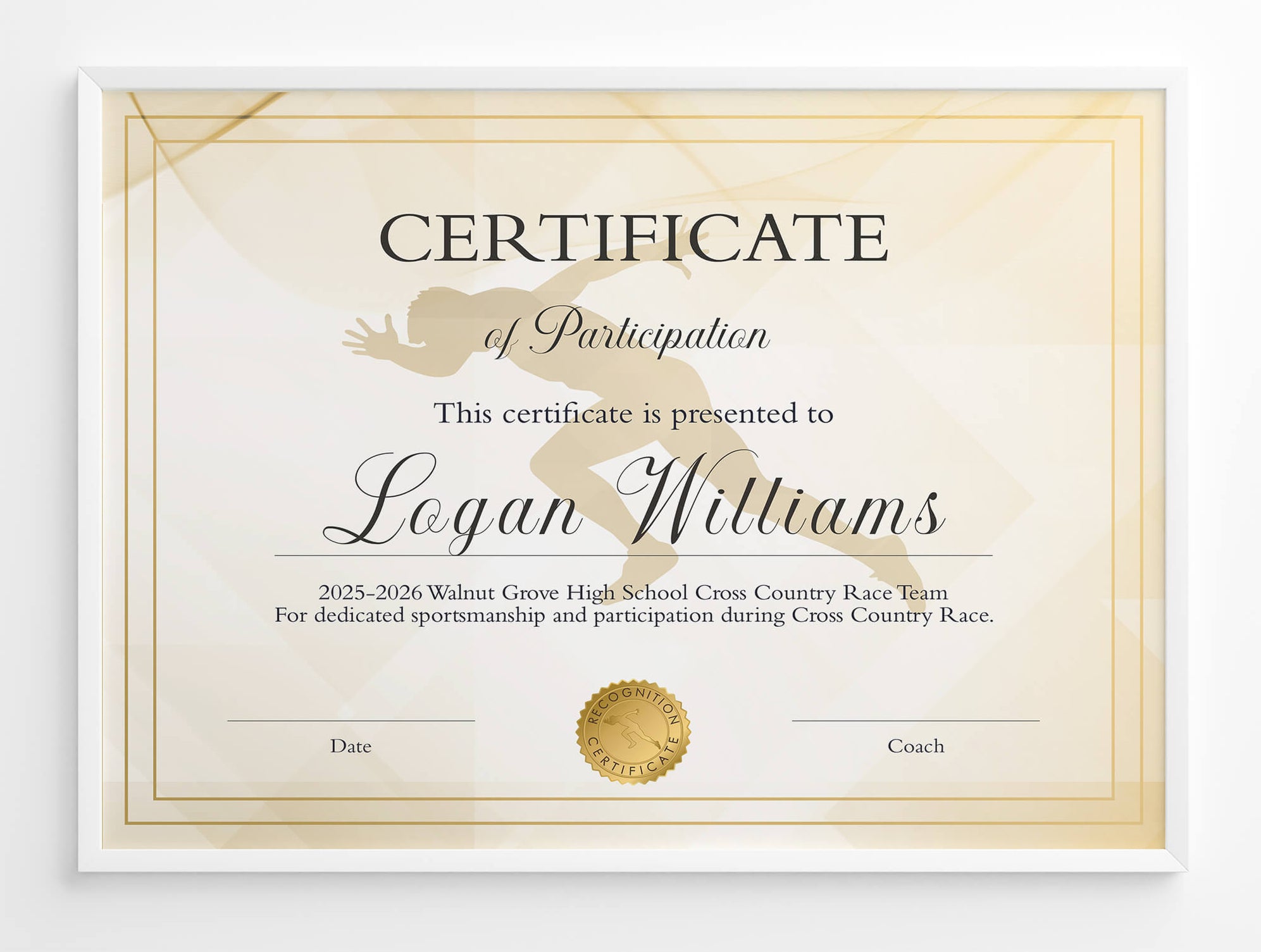 Customizable Cross Country Race Award Certificate For Boys | Sport ...