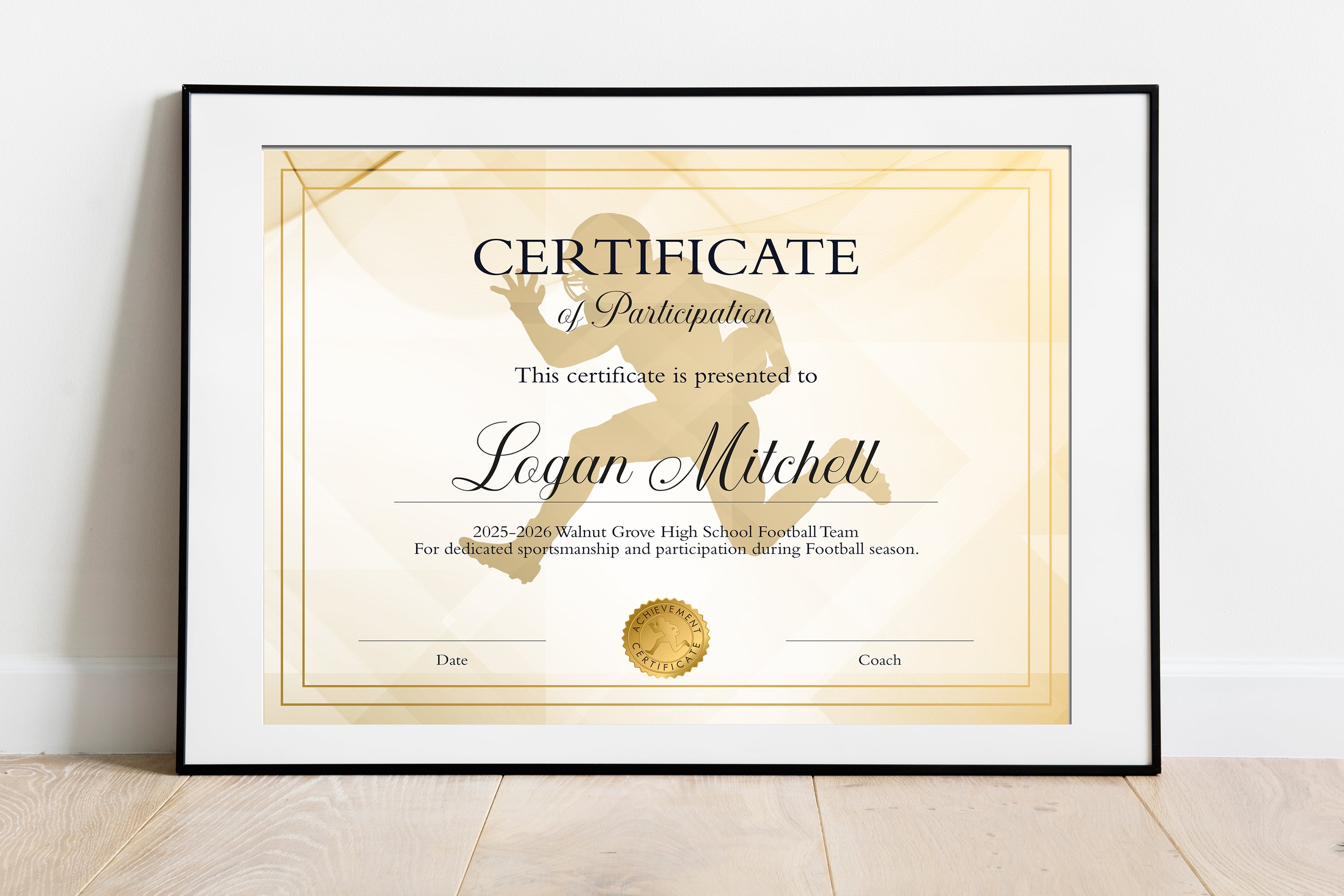 DIY Football Sport Award Certificate Template | Sport Participation ...