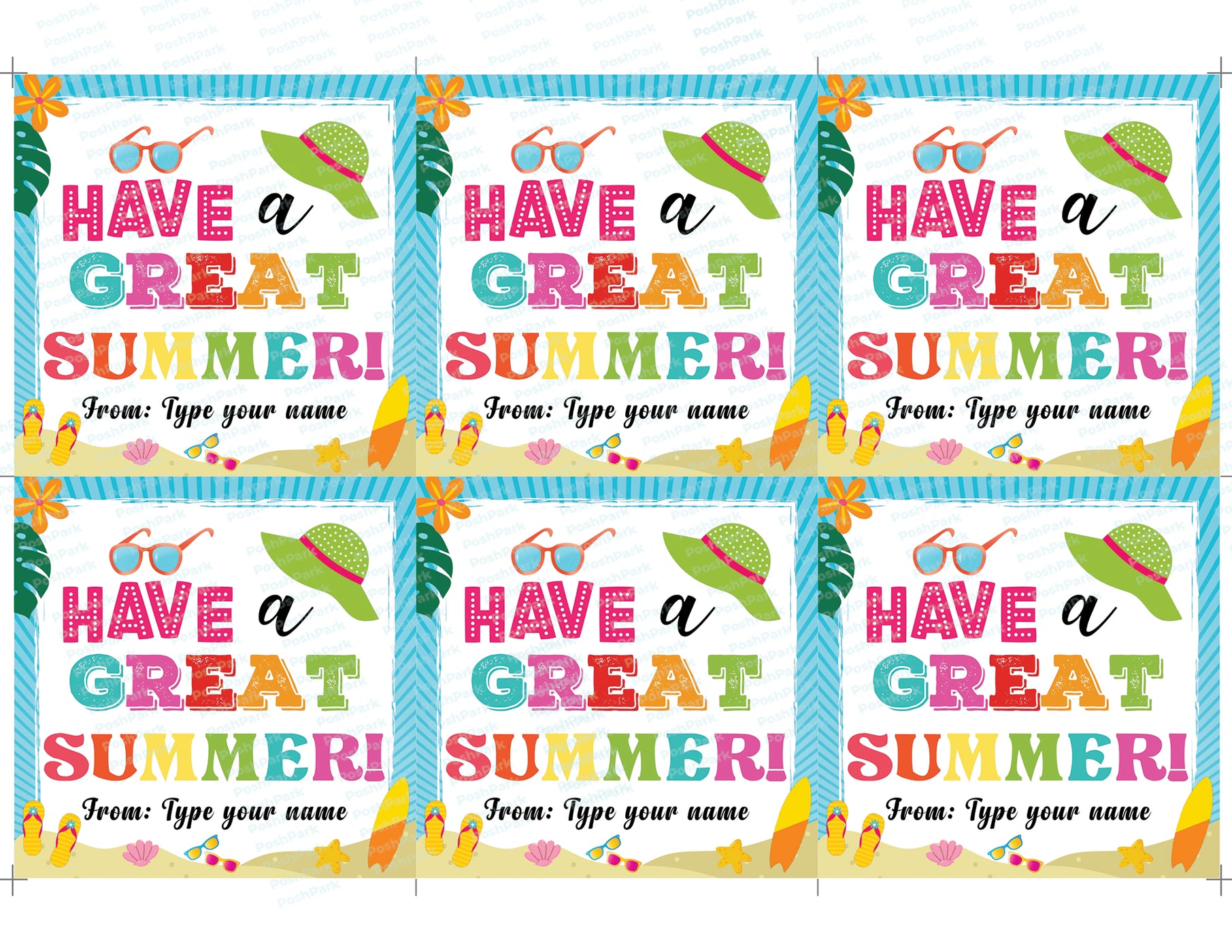 Editable Have a Great Summer Gift Tag, End of Year reat Bag Topper Wit ...