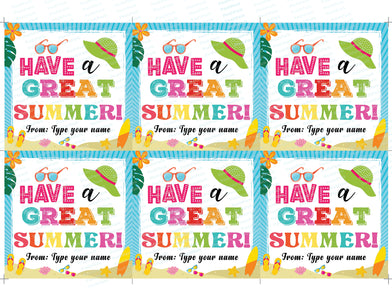 Editable Have a Great Summer Gift Tag, End of Year reat Bag Topper Wit ...