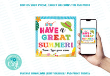 Editable Have a Great Summer Gift Tag, End of Year reat Bag Topper Wit ...