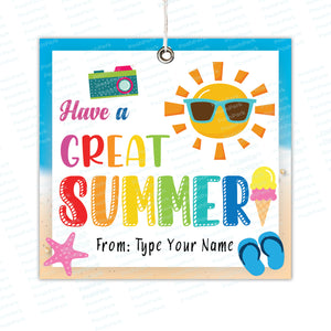 Editable Sun Summer Gift Tags, Have a Great Summer Gift Tag, End Of Sc ...