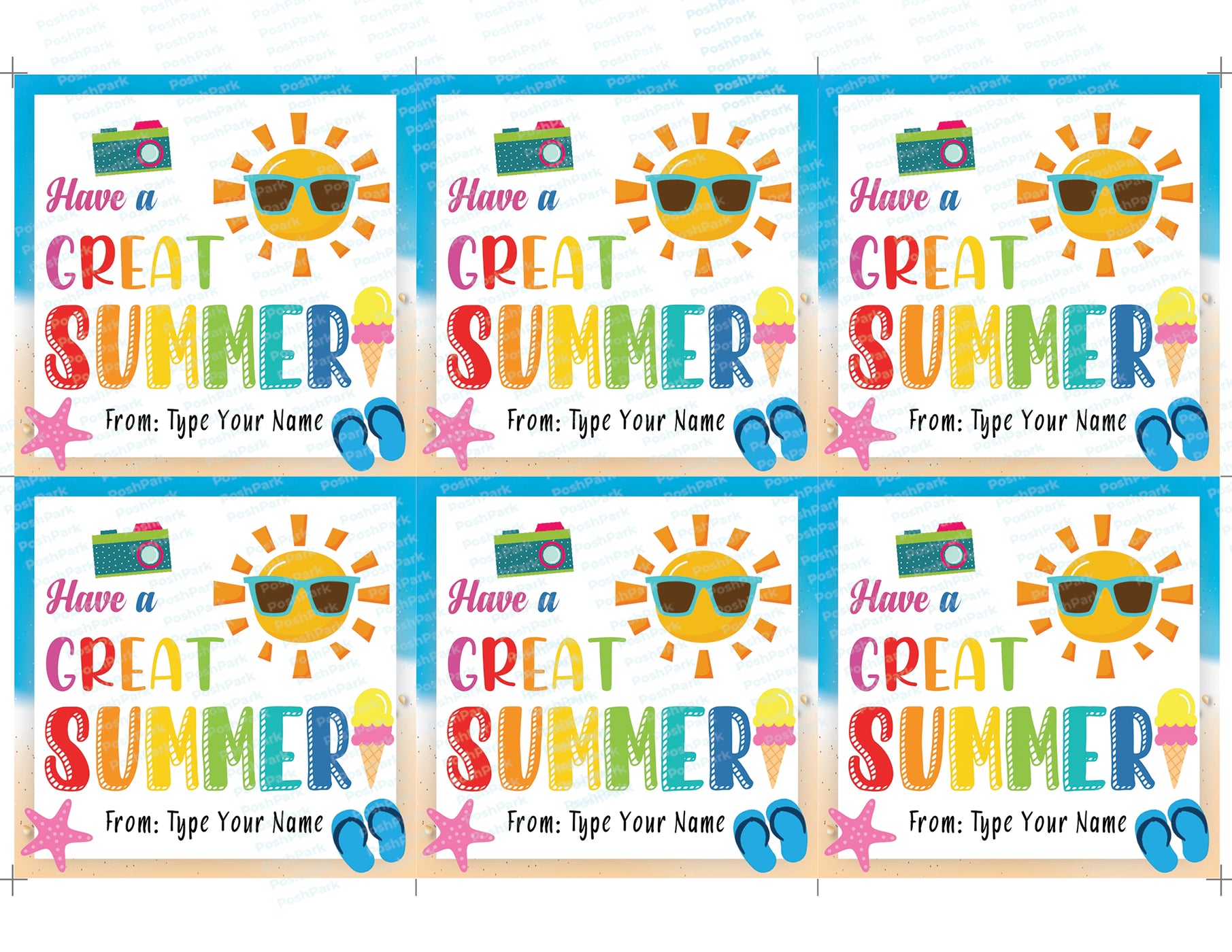 Editable Sun Summer Gift Tags, Have a Great Summer Gift Tag, End Of Sc ...