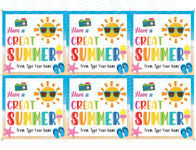 Editable Sun Summer Gift Tags, Have a Great Summer Gift Tag, End Of Sc ...