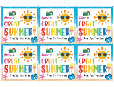 Editable Sun Summer Gift Tags, Have a Great Summer Gift Tag, End Of Sc ...