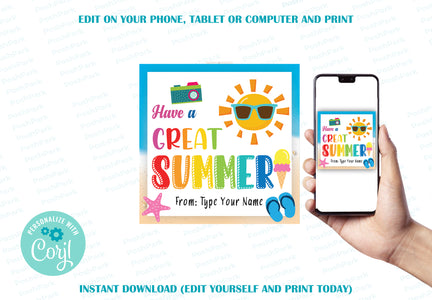Editable Sun Summer Gift Tags, Have a Great Summer Gift Tag, End Of Sc ...