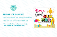 Editable Beach-theme Summer Gift Tags, Custom End Of School Year Summe ...