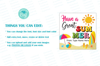Editable Beach-theme Summer Gift Tags, Custom End Of School Year Summe ...