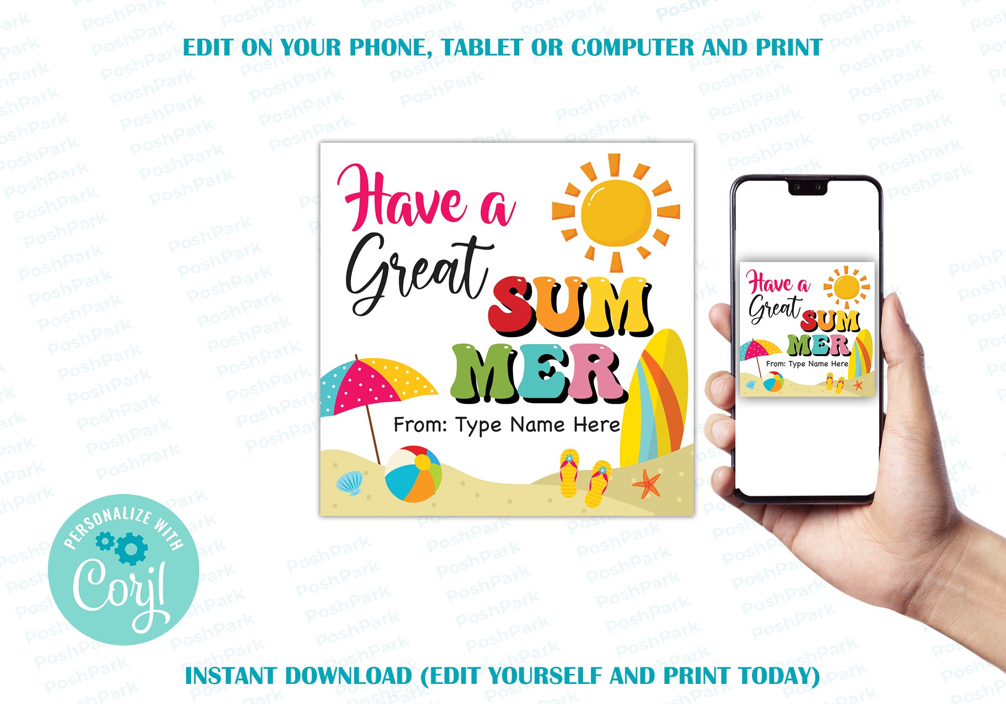 Editable Beach-theme Summer Gift Tags, Custom End Of School Year Summe ...