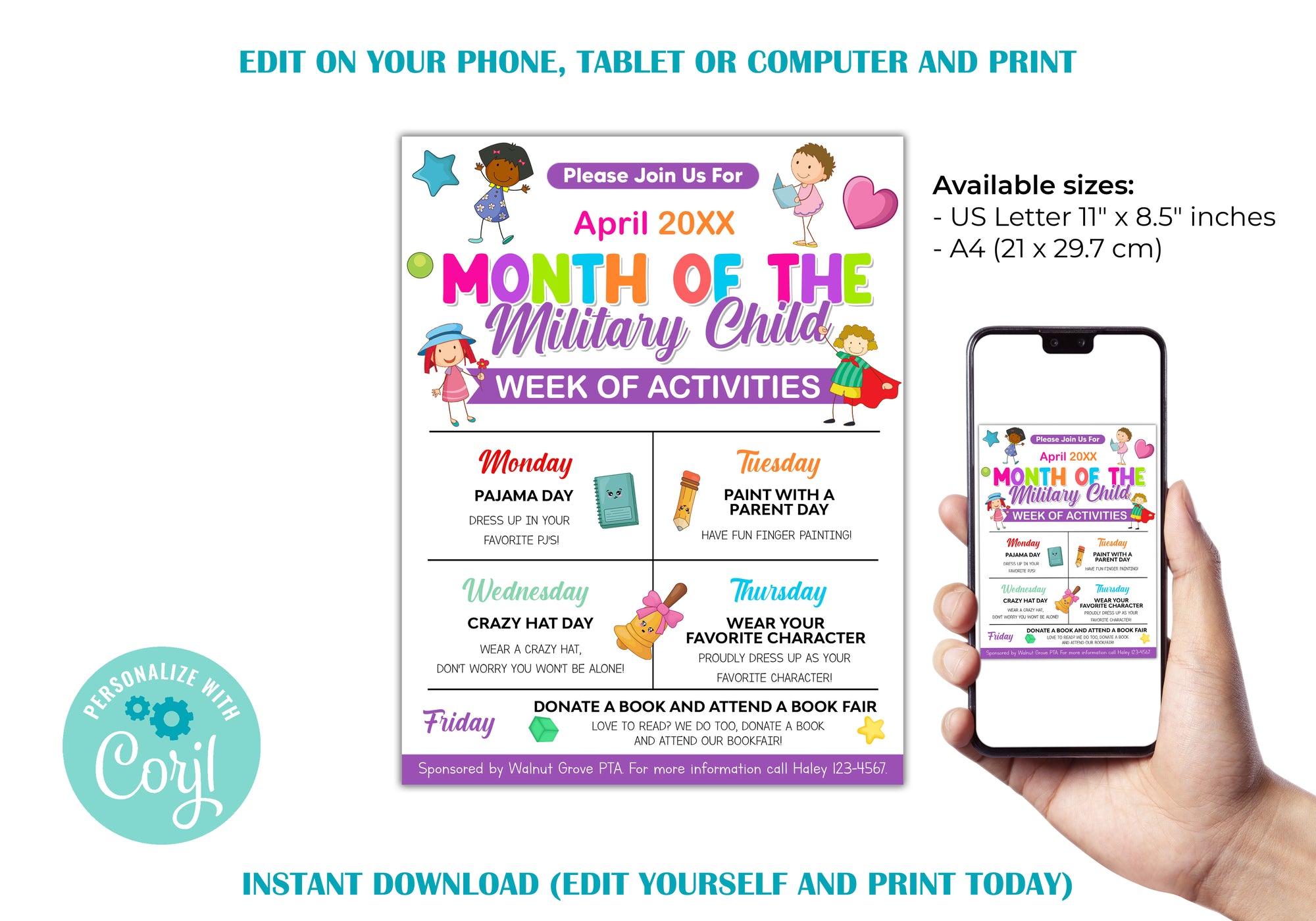 DIY Month of Military Child Week of Activities Flyer Template | PTO PTA ...