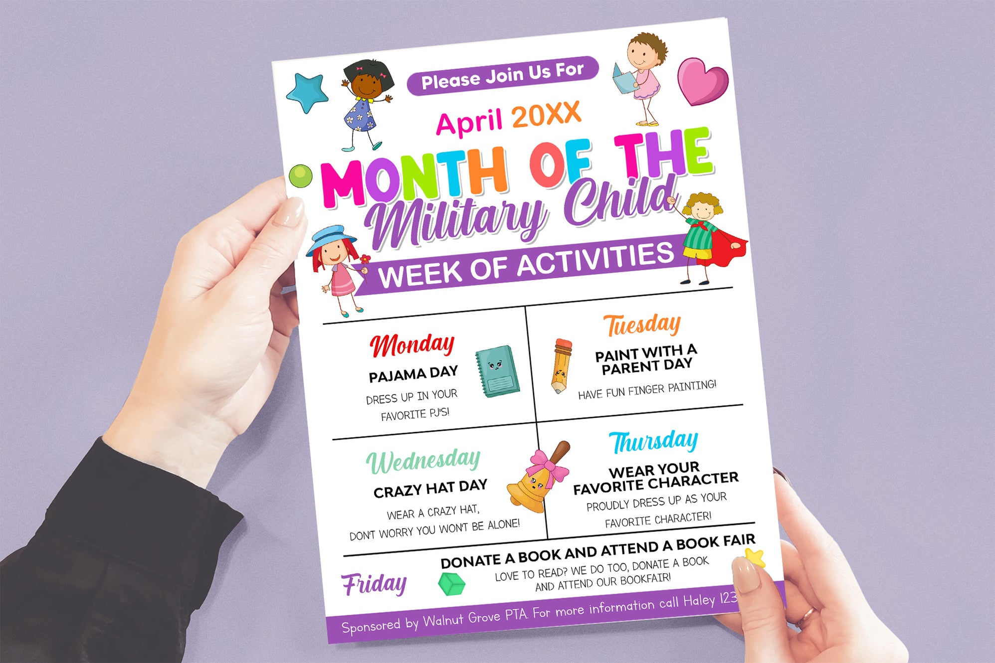 DIY Month of Military Child Week of Activities Flyer Template | PTO PTA ...