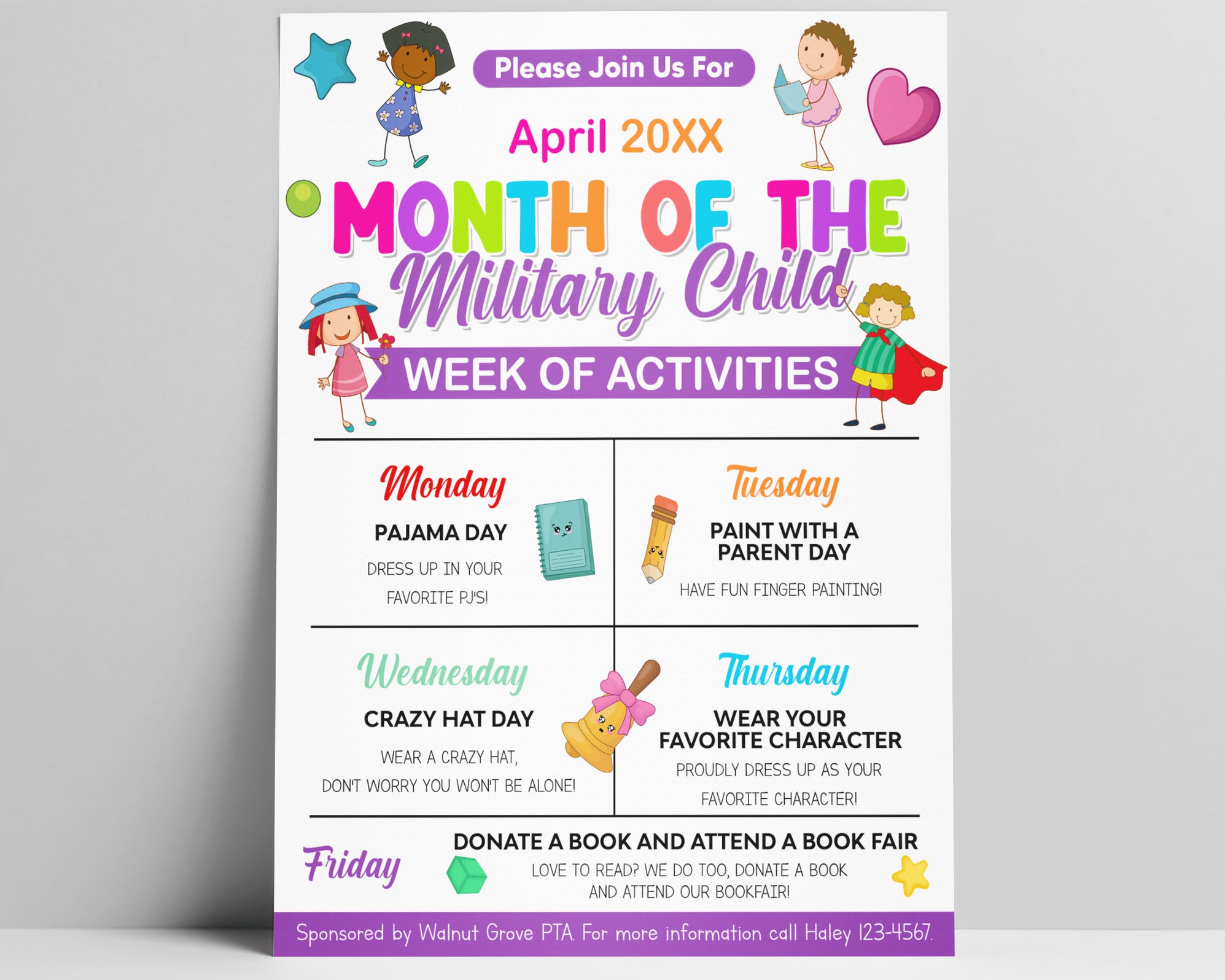 DIY Month of Military Child Week of Activities Flyer Template | PTO PTA ...