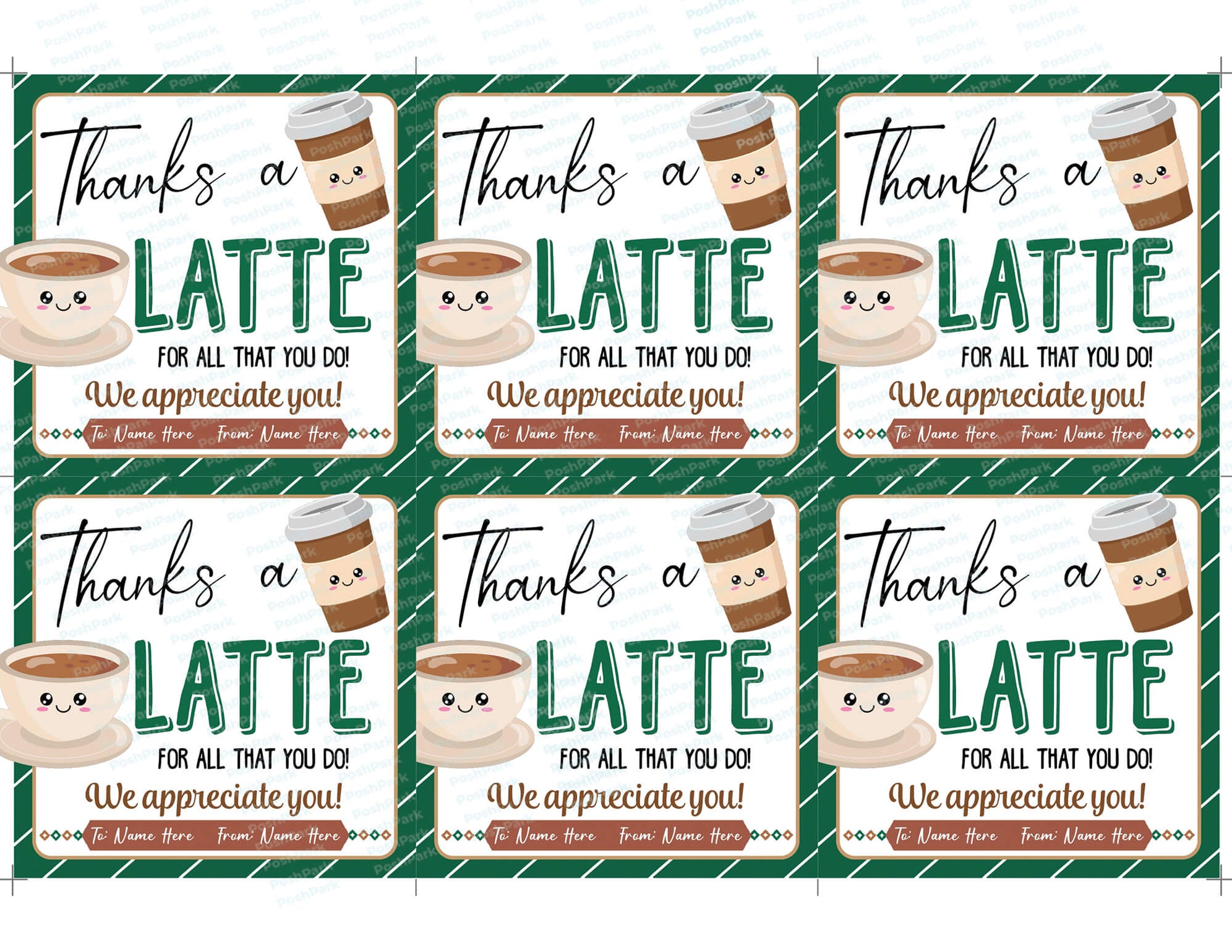Editable Thanks a Latte Appreciation Gift Tags, Coffee Favor Gift Tag ...