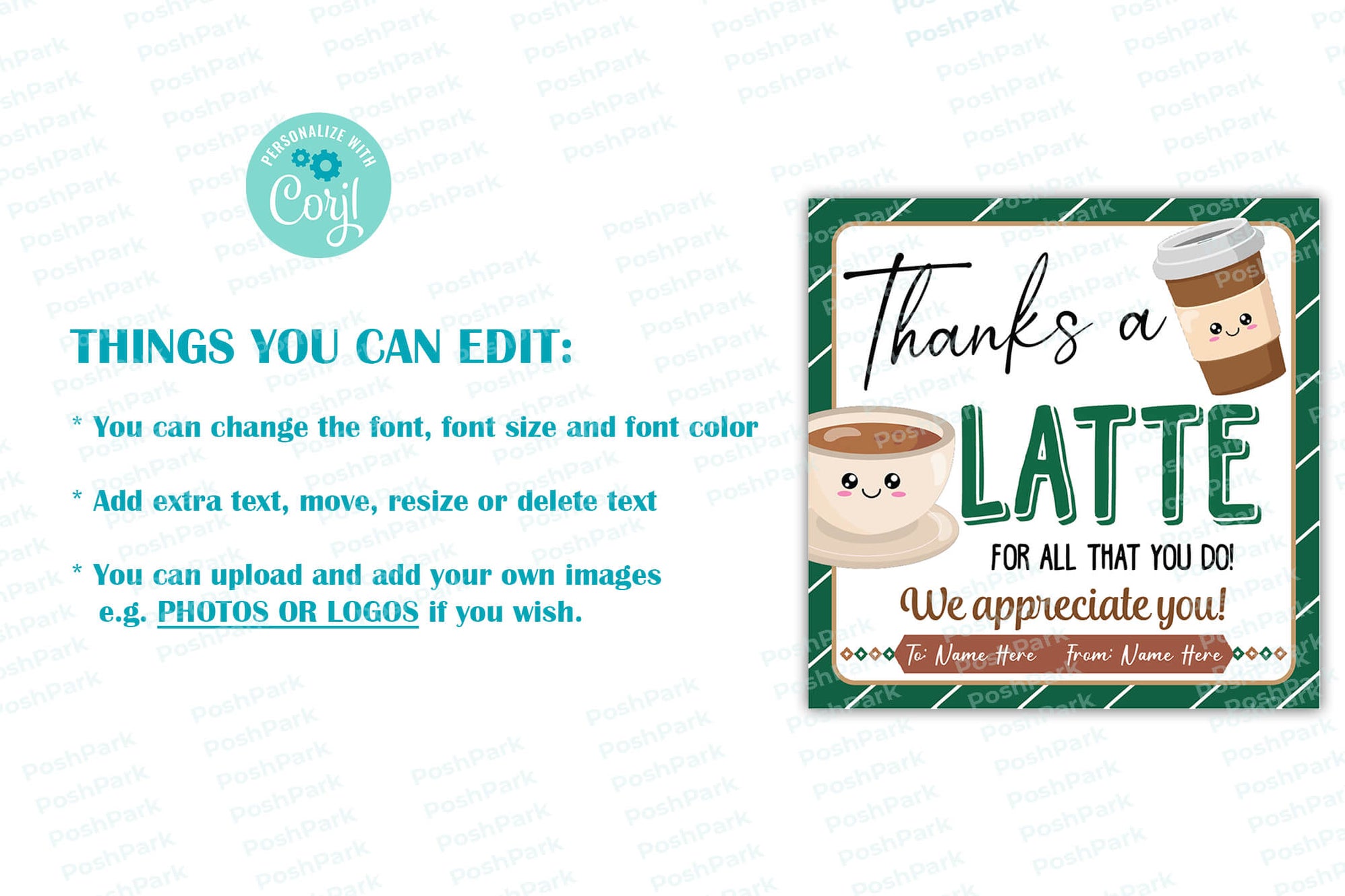 Editable Thanks a Latte Appreciation Gift Tags, Coffee Favor Gift Tag ...