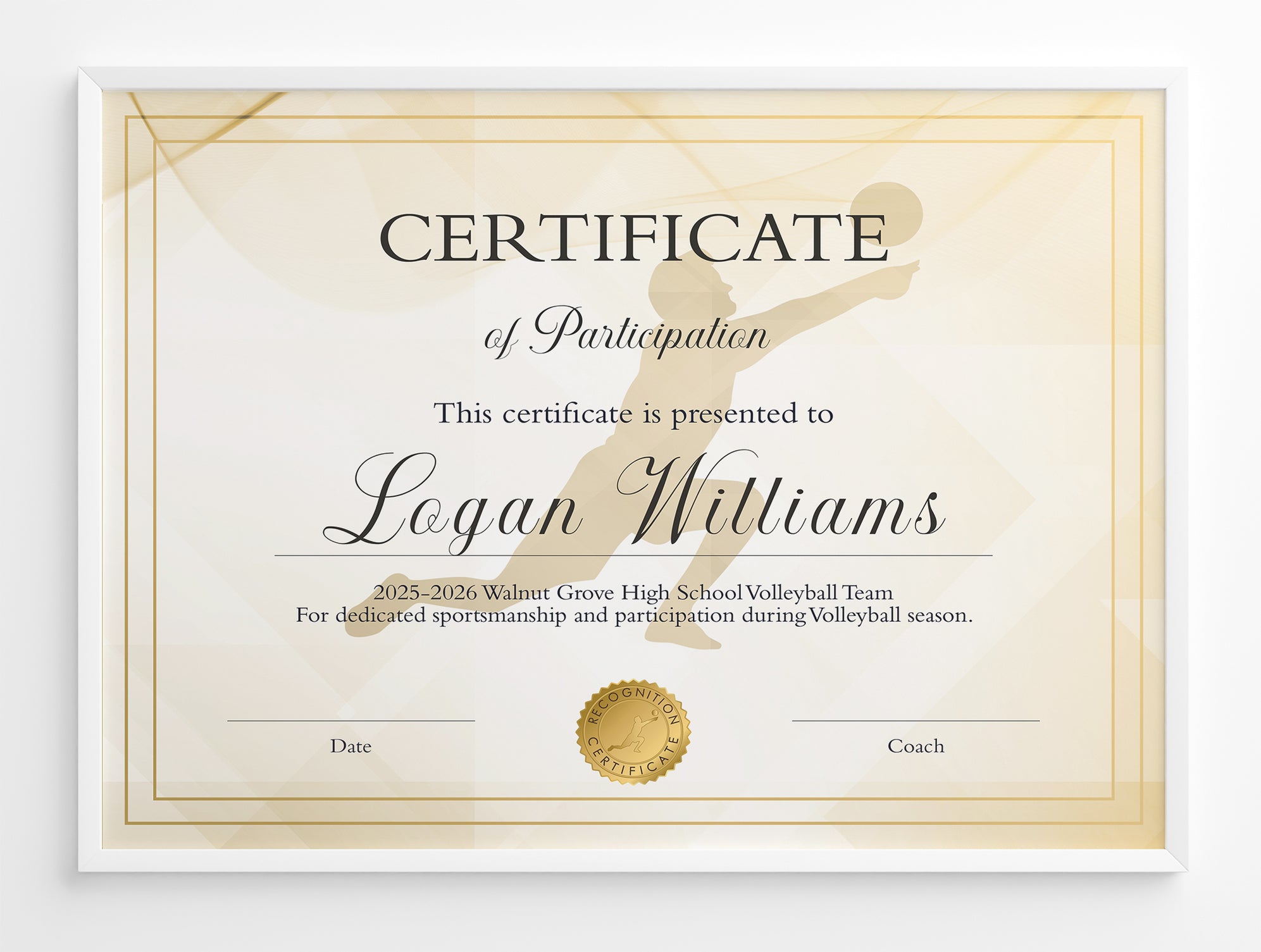 DIY Volleyball Award Certificate for Boys | Sport Participation ...
