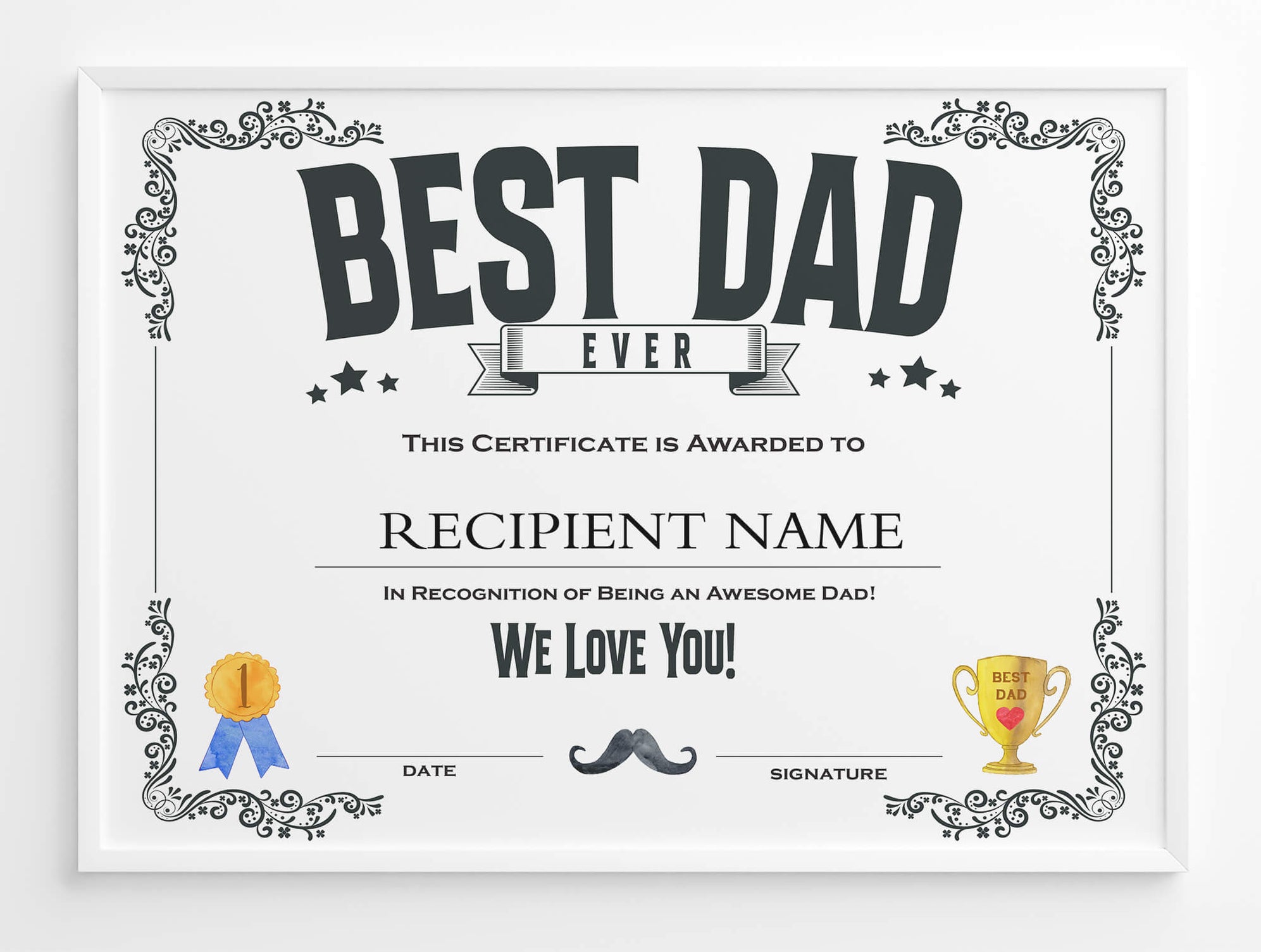 Customizable Best Dad Ever Certificate Award Template - Posh Park