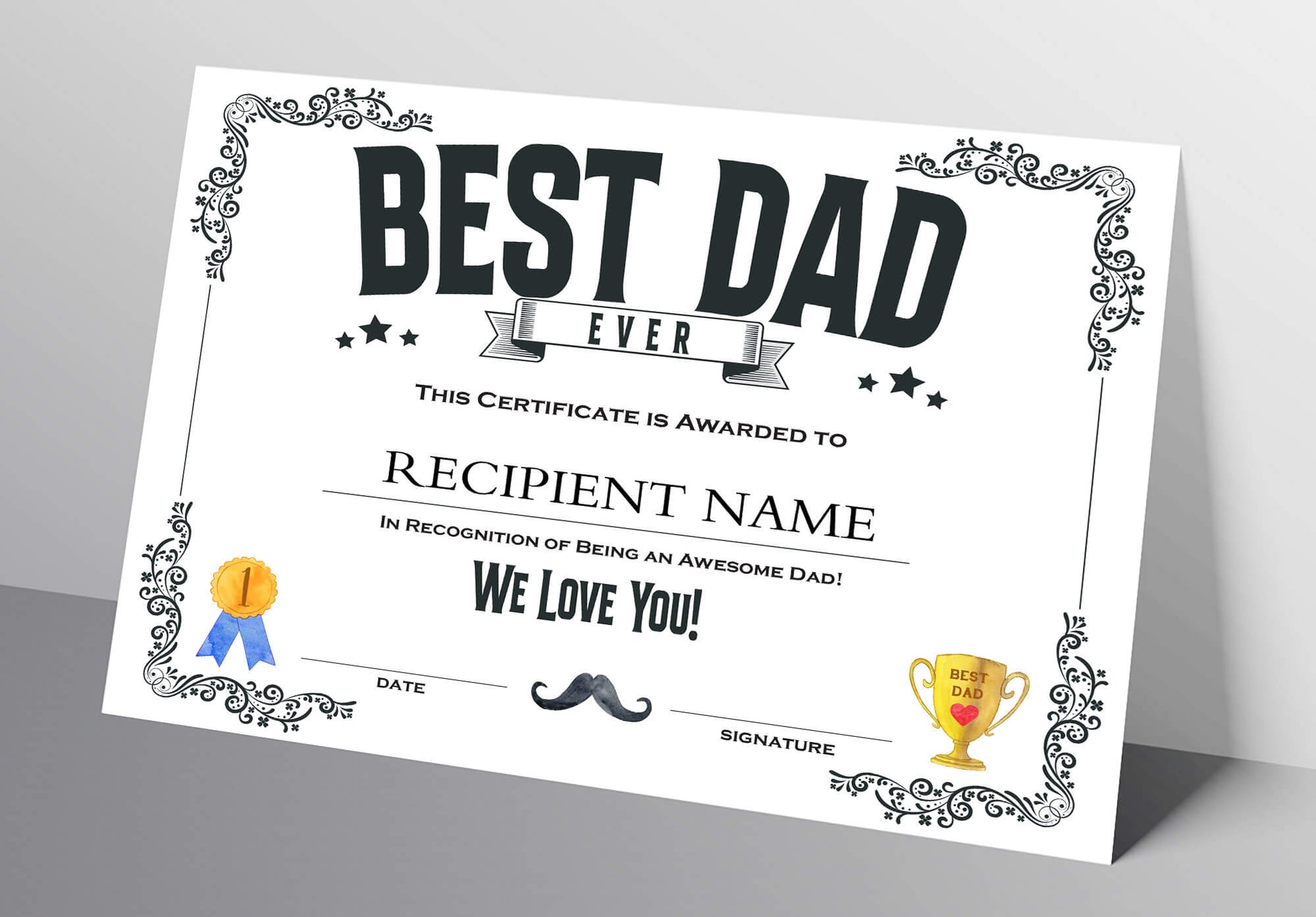 Customizable Best Dad Ever Certificate Award Template - Posh Park