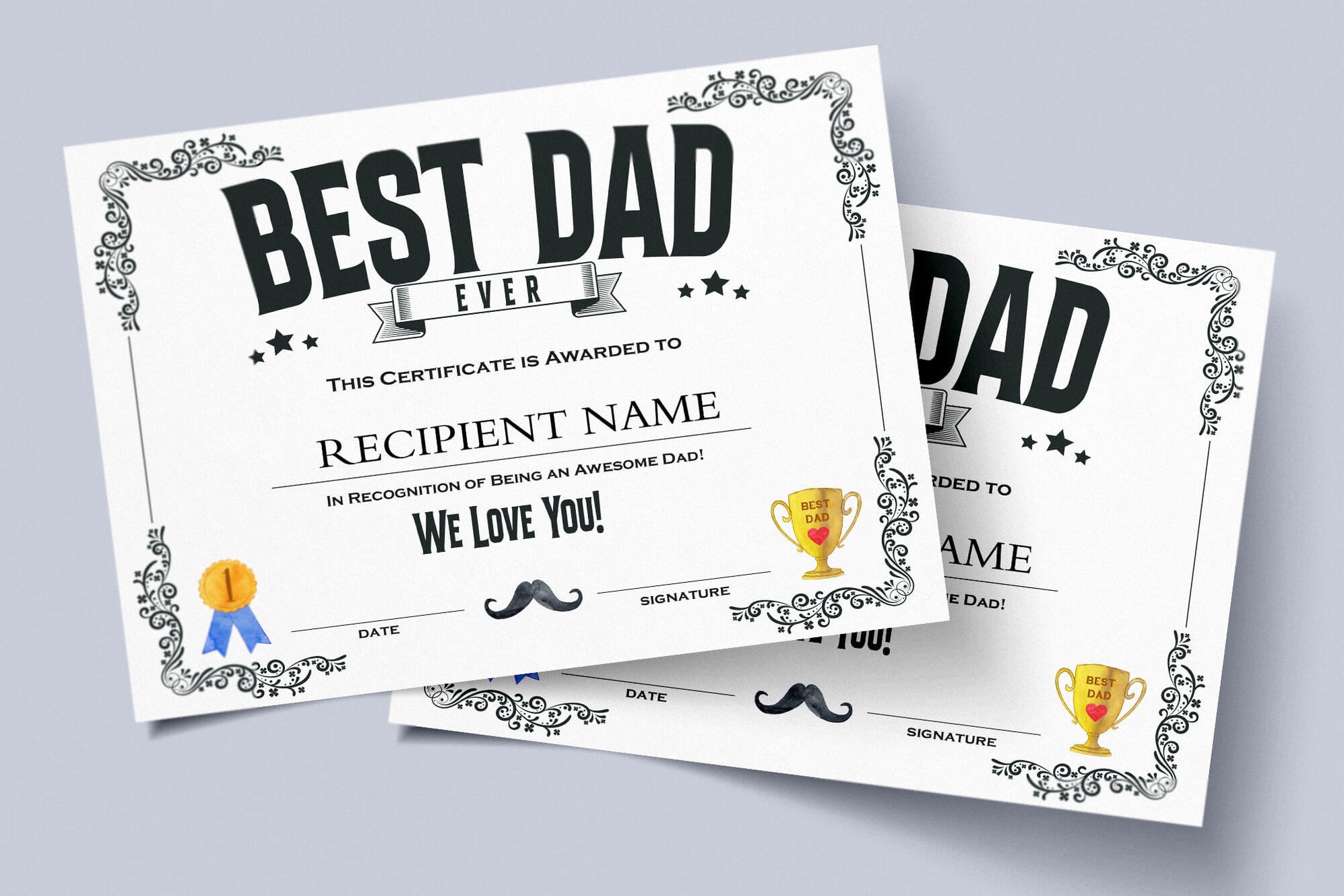 Customizable Best Dad Ever Certificate Award Template - Posh Park