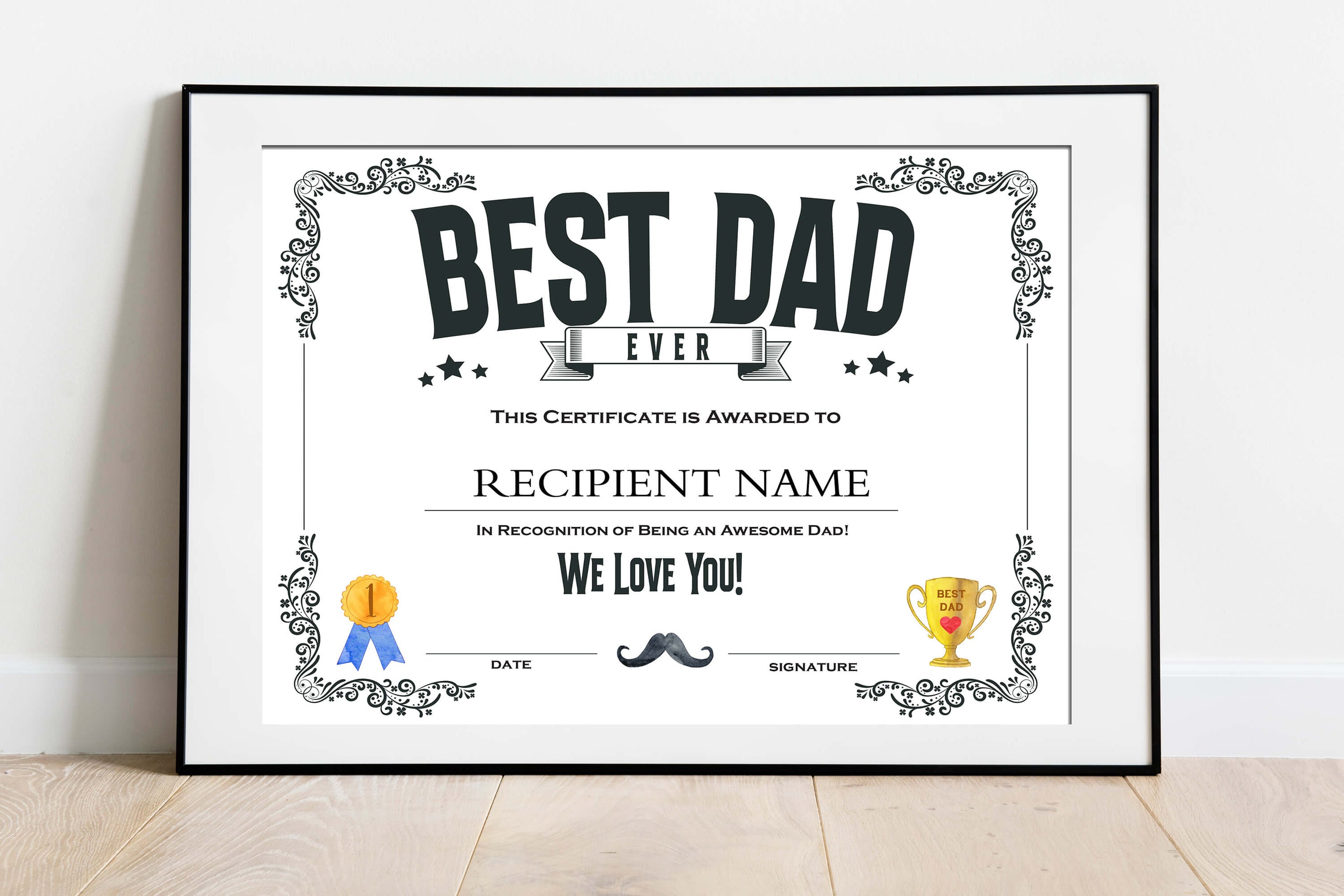 Customizable Best Dad Ever Certificate Award Template - Posh Park