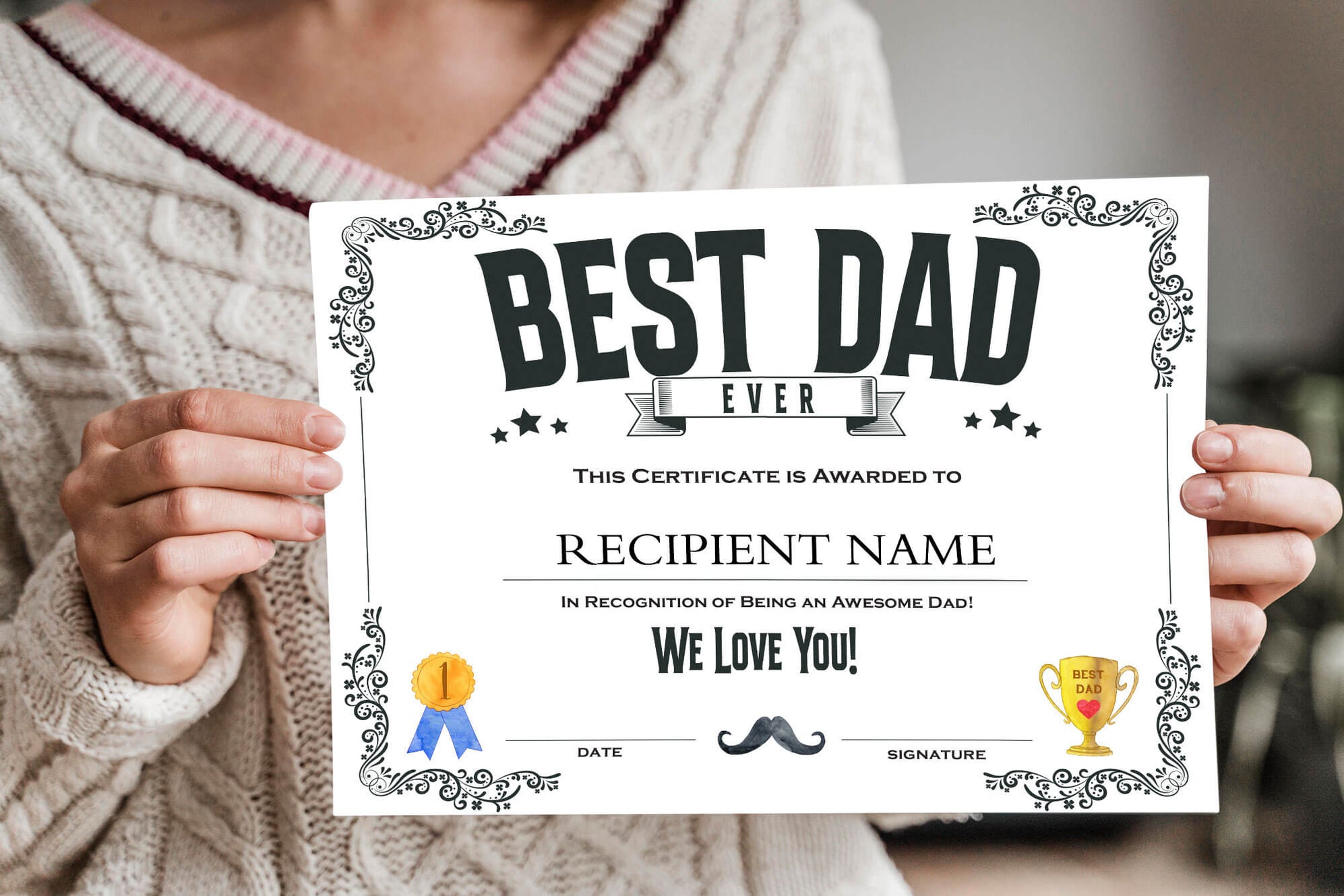 Customizable Best Dad Ever Certificate Award Template - Posh Park
