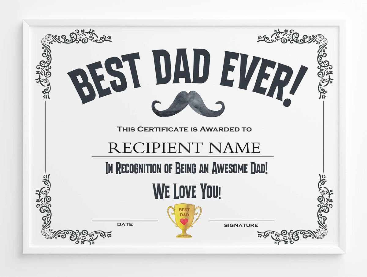 DIY Father Certificate Award Template | Best Dad Ever Award - Posh Park