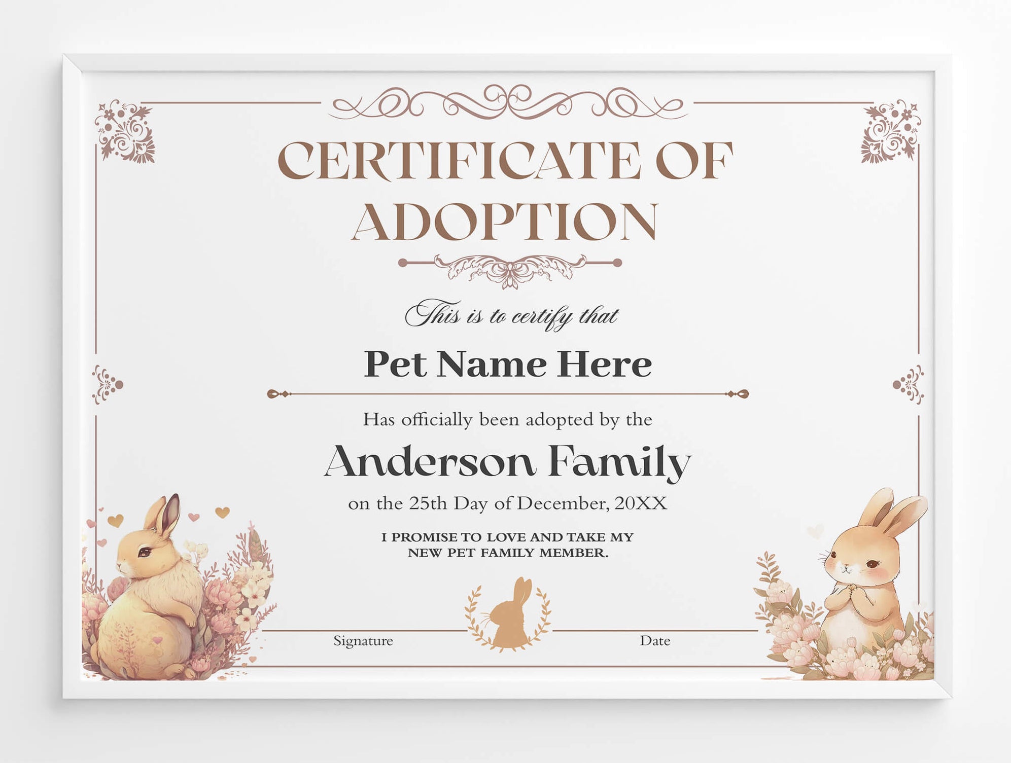 Customizable Bunny Adoption Certificate Template - Posh Park